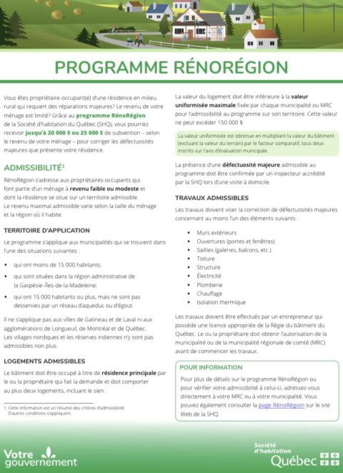 Programme Rénorégion - Municipalité de Saint-Elzéar